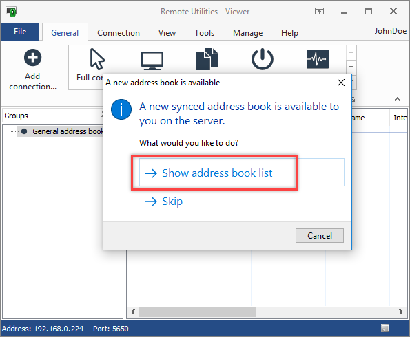 Server Role—Address Book Sync | Remote Utilities